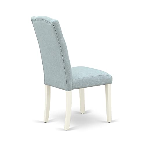 East West Furniture ANCE5-LWH-15 5Pc Dining Set Includes a Small Round Dinette Table and Four Parson Chairs with Baby Blue Fabric, Linen White Finish