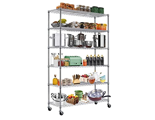 6-Tier Metal Wire Shelving Unit w/Wheels Height Adjustable Storage Rack NSF Certified Storage Shelves 2150/500 Lbs Capacity Standing Utility Shelf for Laundry Kitchen Pantry Garage Organization