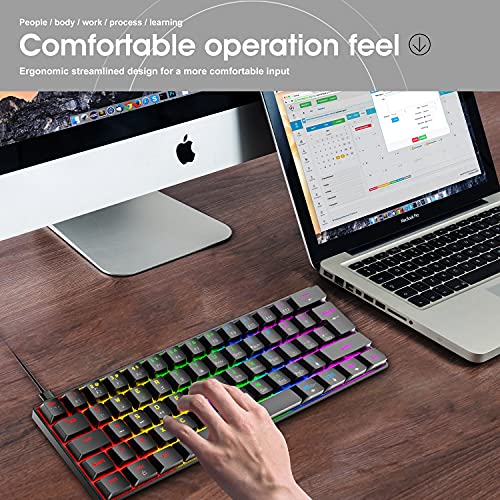 60% True Mechanical Gaming Keyboard Ultra-compact with 20 Rainbow Backlit Type C Wired Programmable 62 Keys Tactile Blue Switch Waterproof Non-Conflict and Gaming Mouse Pad for PC/Laptop/PS5(Black)