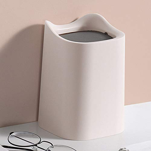 Sheebo Modern Plastic Mini Wastebasket Trash Can with Lid for Bathroom Vanity, Desktop, Tabletop or Coffee Table - Dispose of Cotton Rounds, Makeup Sponges, Tissues; 2 Liter (Tall - Pink)