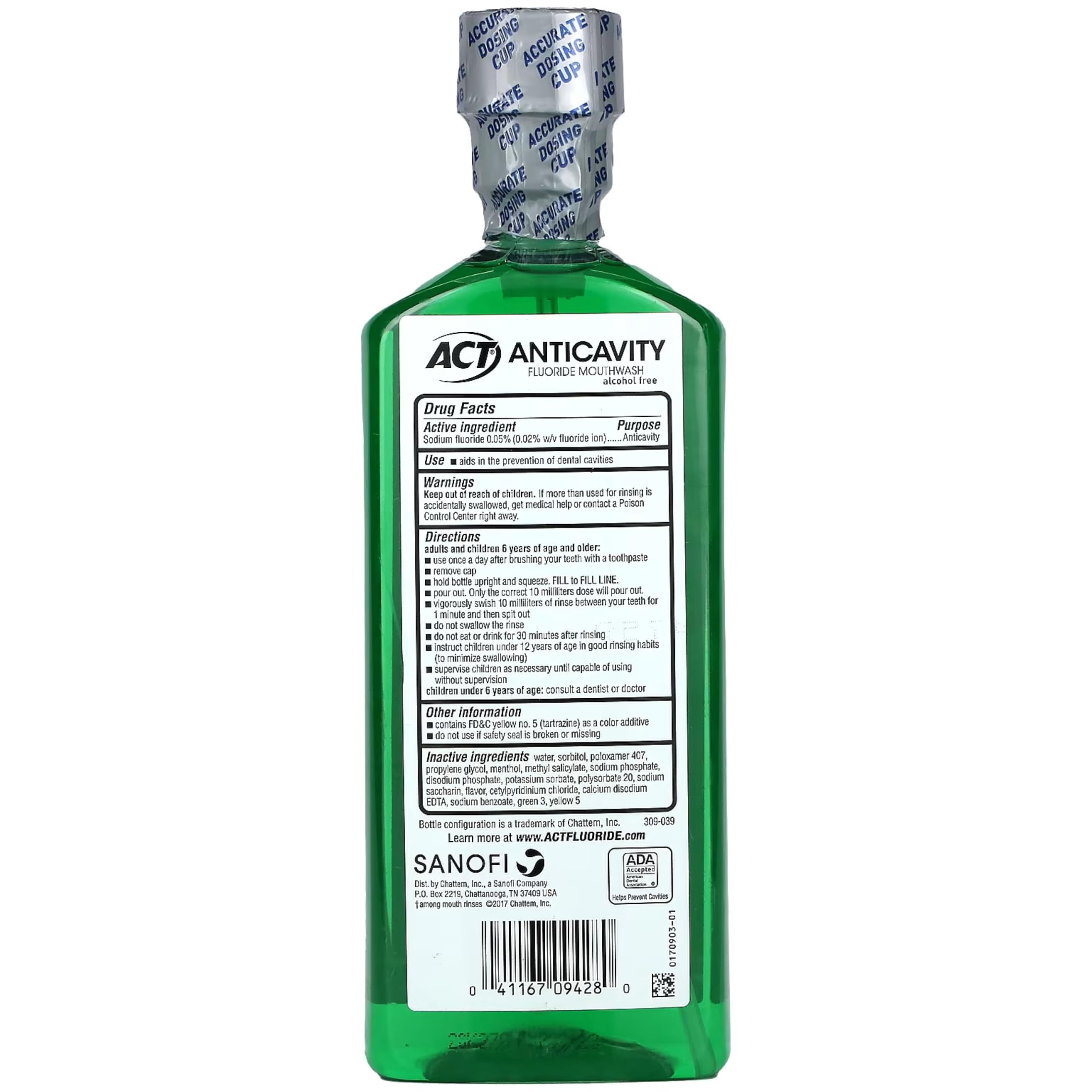 ACT Anticavity Zero Alcohol Fluoride Mouthwash 18 fl. oz. (Pack of 4) With Accurate Dosing Cup, Mint