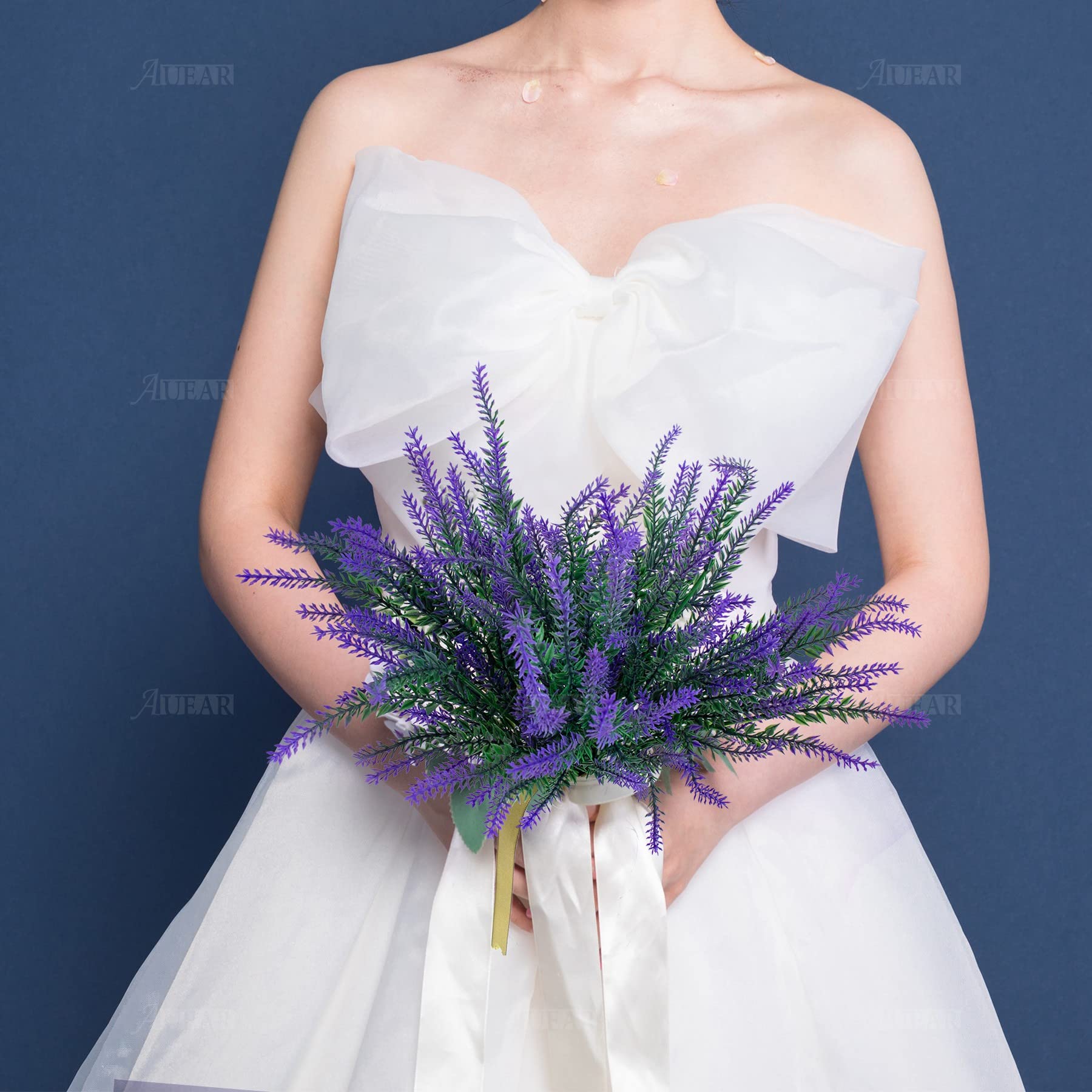AUEAR, Artificial Lavender Flowers Plants Fake Shrubs Greenery Bushes Faux Plastic Purple Flower for Bouquet Home Wedding Garden Kitchen Indoor Outdoor Decor (12 Pack)