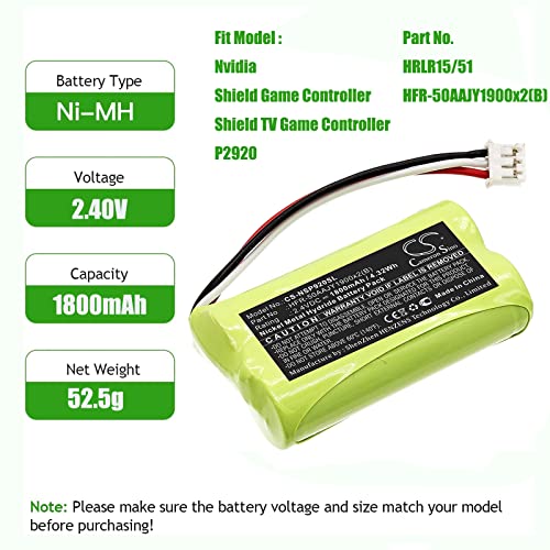 1800mAh / 4.32Wh Replacement Battery for Nvidia P2920, Shield Game Controller, Shield TV Game Controller, HFR-50AAJY1900x2(B), HRLR15/51