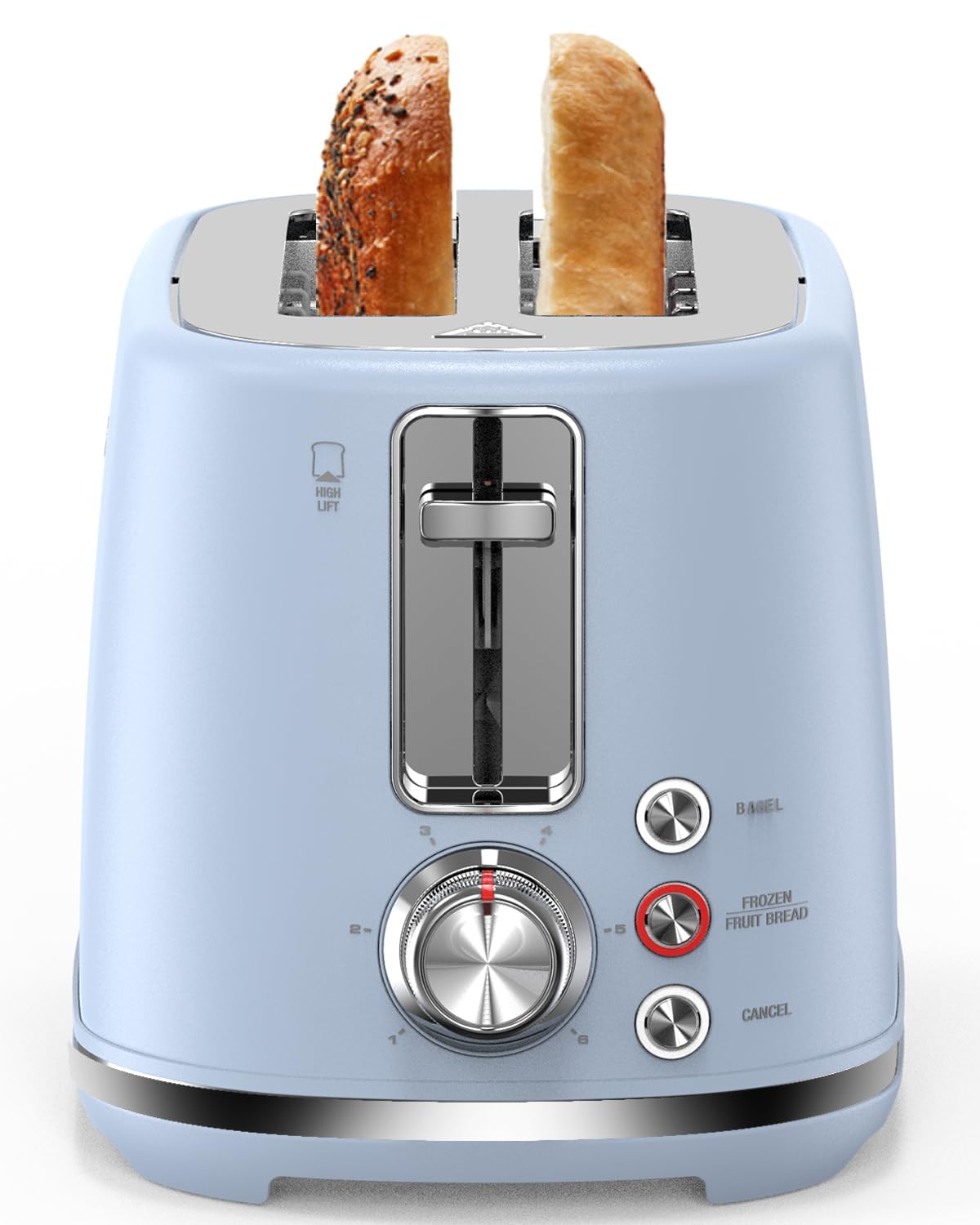 2 Slice Toaster, Wide Slots, Auto-Off, & Frozen Modes for Toast, Bagels, Waffles & Fruity Breads, Modern Sleek Design, Easy-Clean Crumb Tray, Pastel Blue