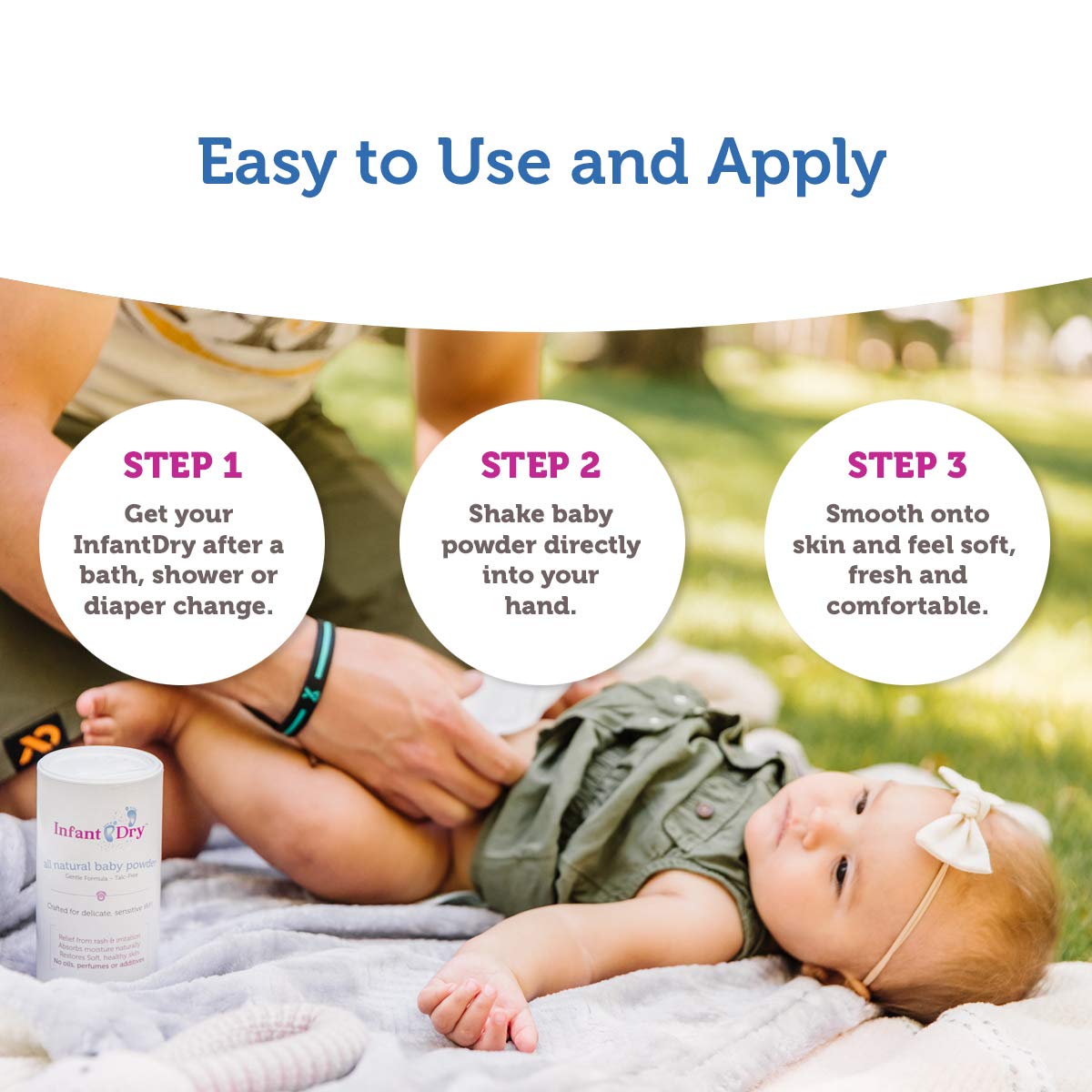 Infant Dry All Natural Baby Powder 5oz - Gentle Formula Talc Free, All Natural and Unscented Dusting Powder for Sensitive Baby Skin