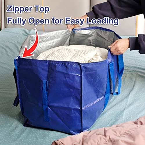 6-Pack Extra Large Moving Bags Heavy Duty Reusable Moving Storage Bag Boxes Totes Bags Containers for Space Saving Storage, Carrying, Travelling, College Dorm Packing, Blue