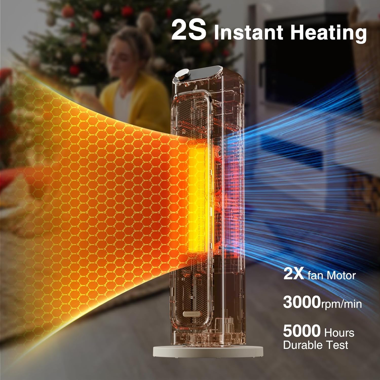 25" Large Space Heater for Indoor Use,Fast Quiet Heating Portable Electric Heater, 80°Oscillating Room Heater for Office, Garage, Bedroom