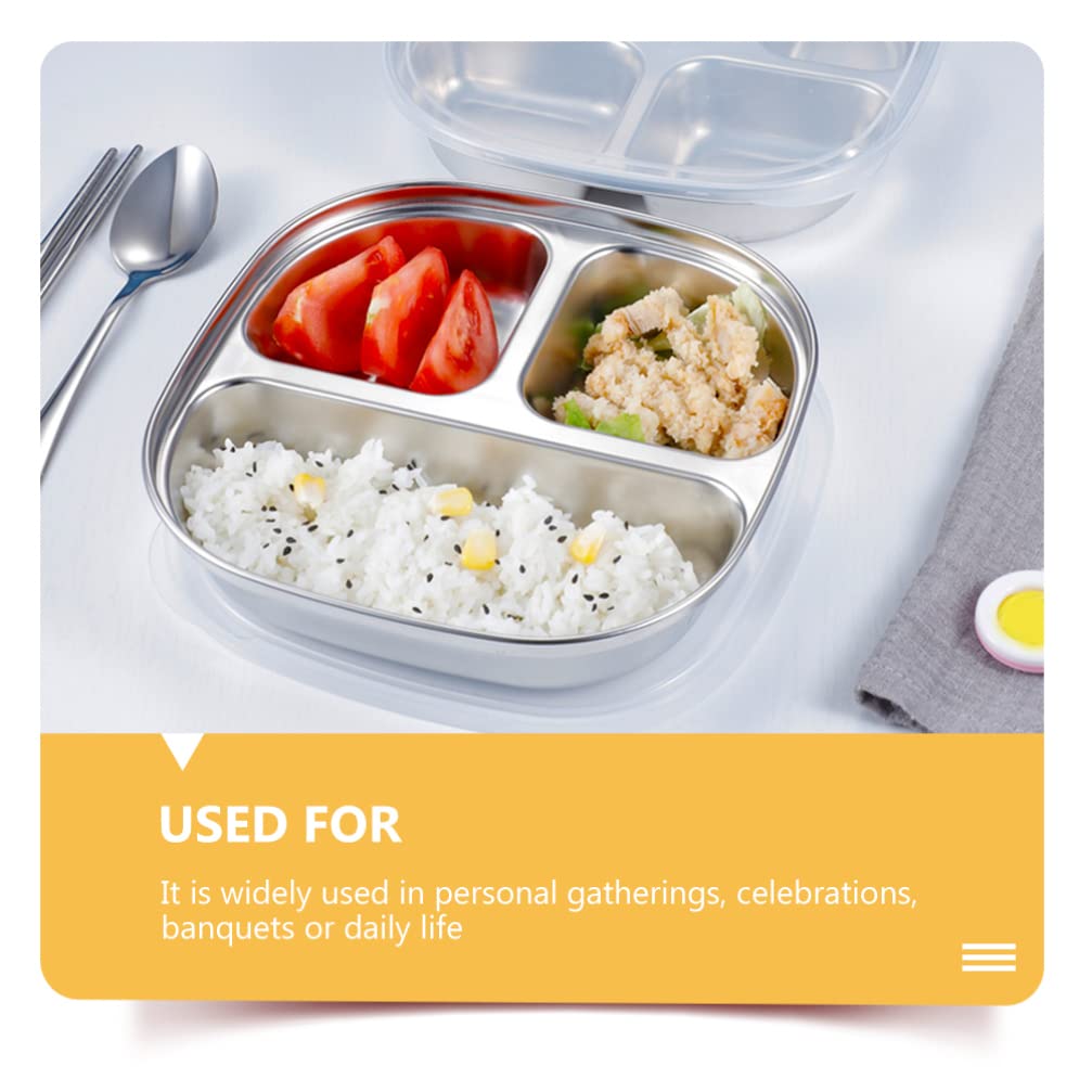 2 Pack Stainless Steel Divided Plate Small Child Plate with 3-Compartment, Portion Control Serving Platter, Mess Food Sectioned Tray for Dinner, Lunch, Cafeteria, Kids 6 inches