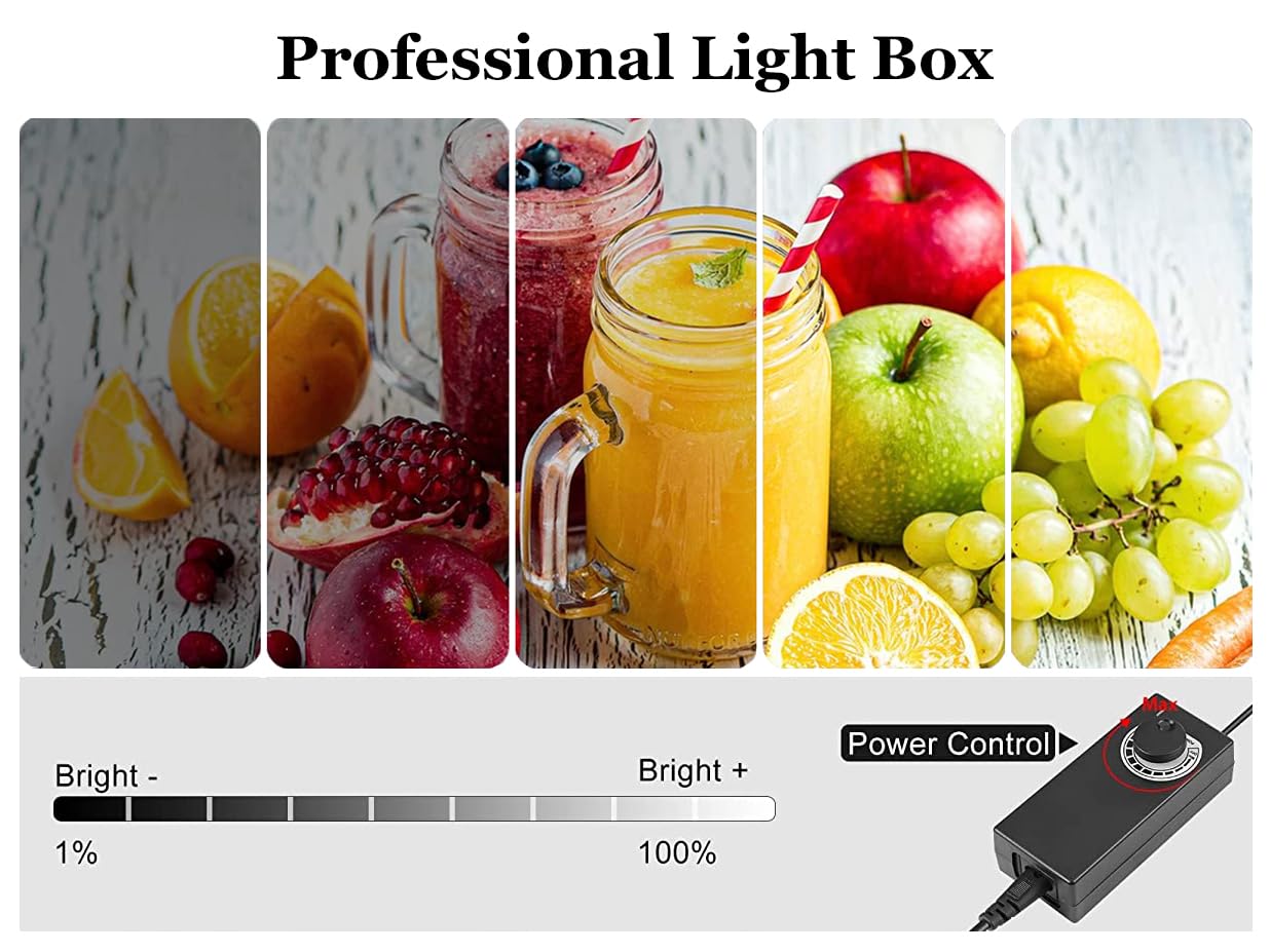 Lightbox, GLZ 24x24 Inch Photo Studio Light Box Shooting Tent Kit with Dimmable and Movable LED Lights, Carry Bag and 3 Color backdrops for Photoshoot (White Black Orange)