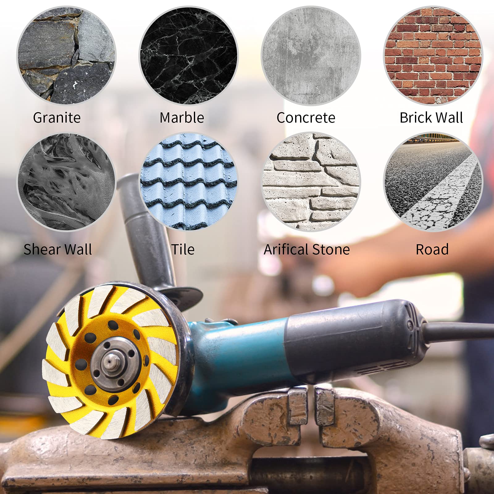 3 Pieces Diamond Cup Grinder 4 Inch Concrete Turbo Diamond Grinding Cup Wheel 12 Segs Heavy Duty Angle Grinder Wheels for Angle Grinder