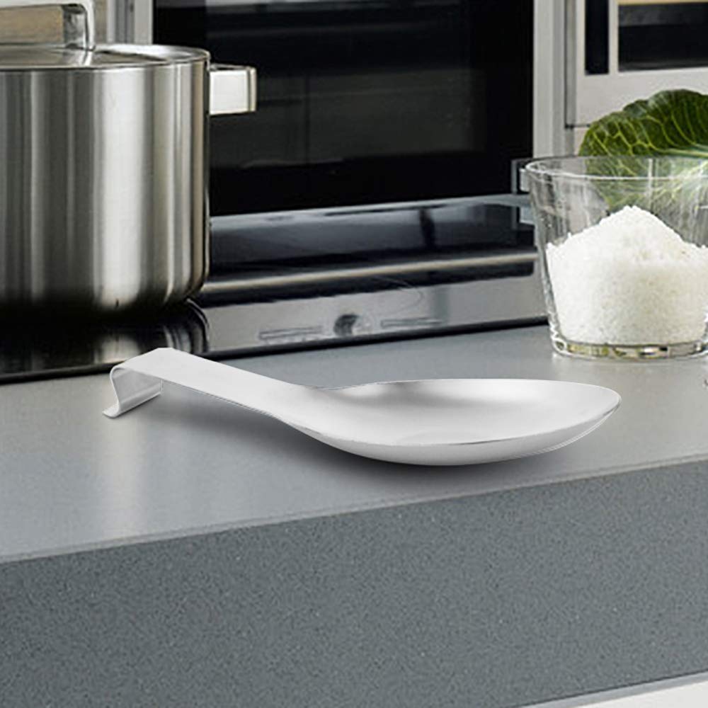 2 Pack Stainless Steel Spoon Rest, findTop Kitchen Spoon Utensils Ladle Holder for Stove Top, 3.8 x 9.4 Inch