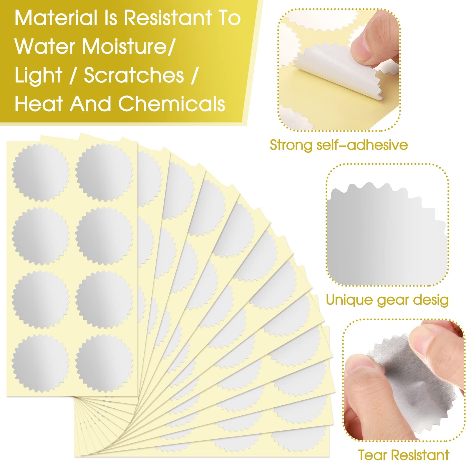 250 Pieces 2 Inch Round Metallic Labels Stickers, Envelope Certificate Wafer Seals with Serrated Edge Certificate Award Seals Stickers (Silver)