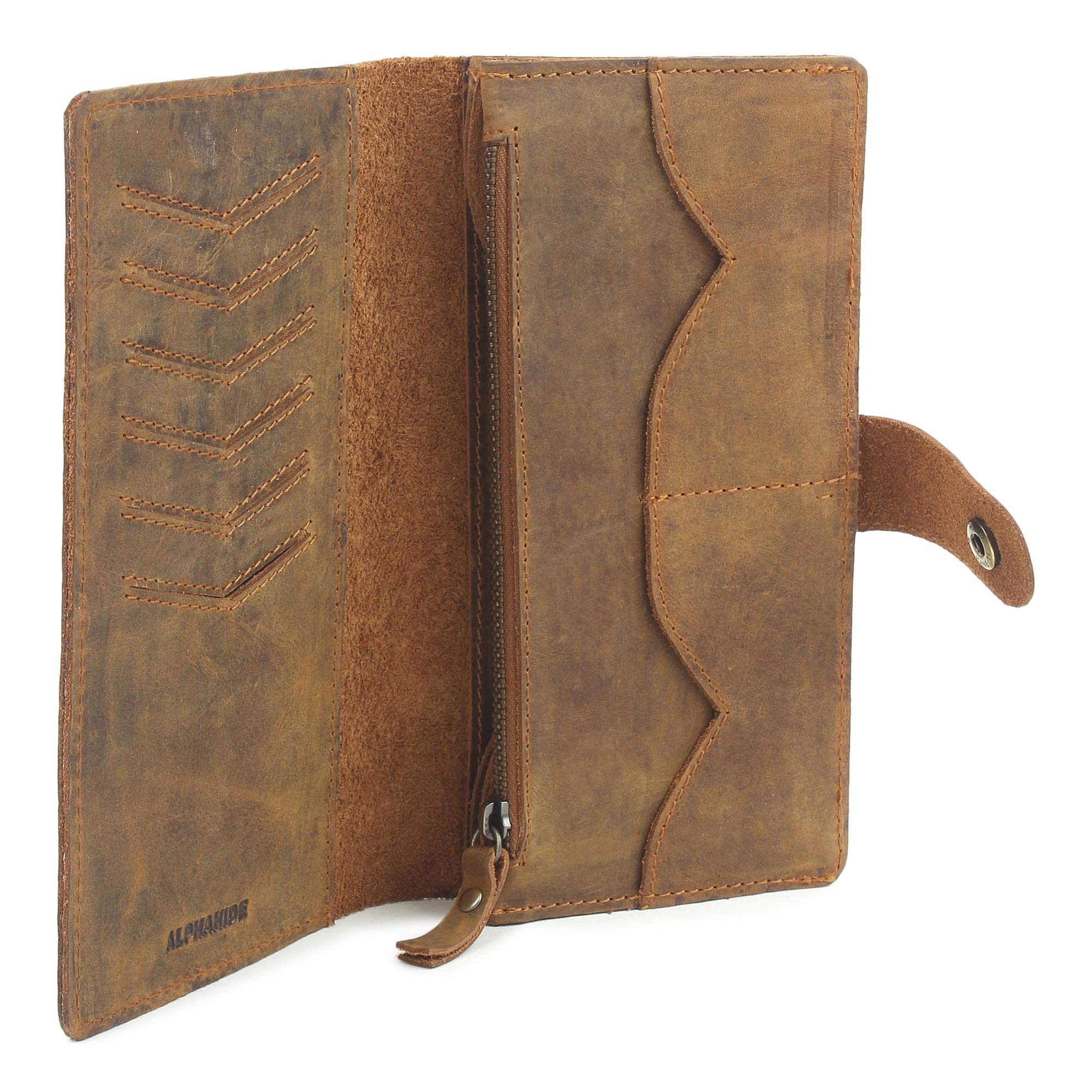 ALPHAHIDE Genuine Leather Wallet for Women - RFID Blocking Ladies Clutch - Ladies Phone Wallet - Raw Leather Purse - Zipper Pocket - Gift Boxed (Tan)