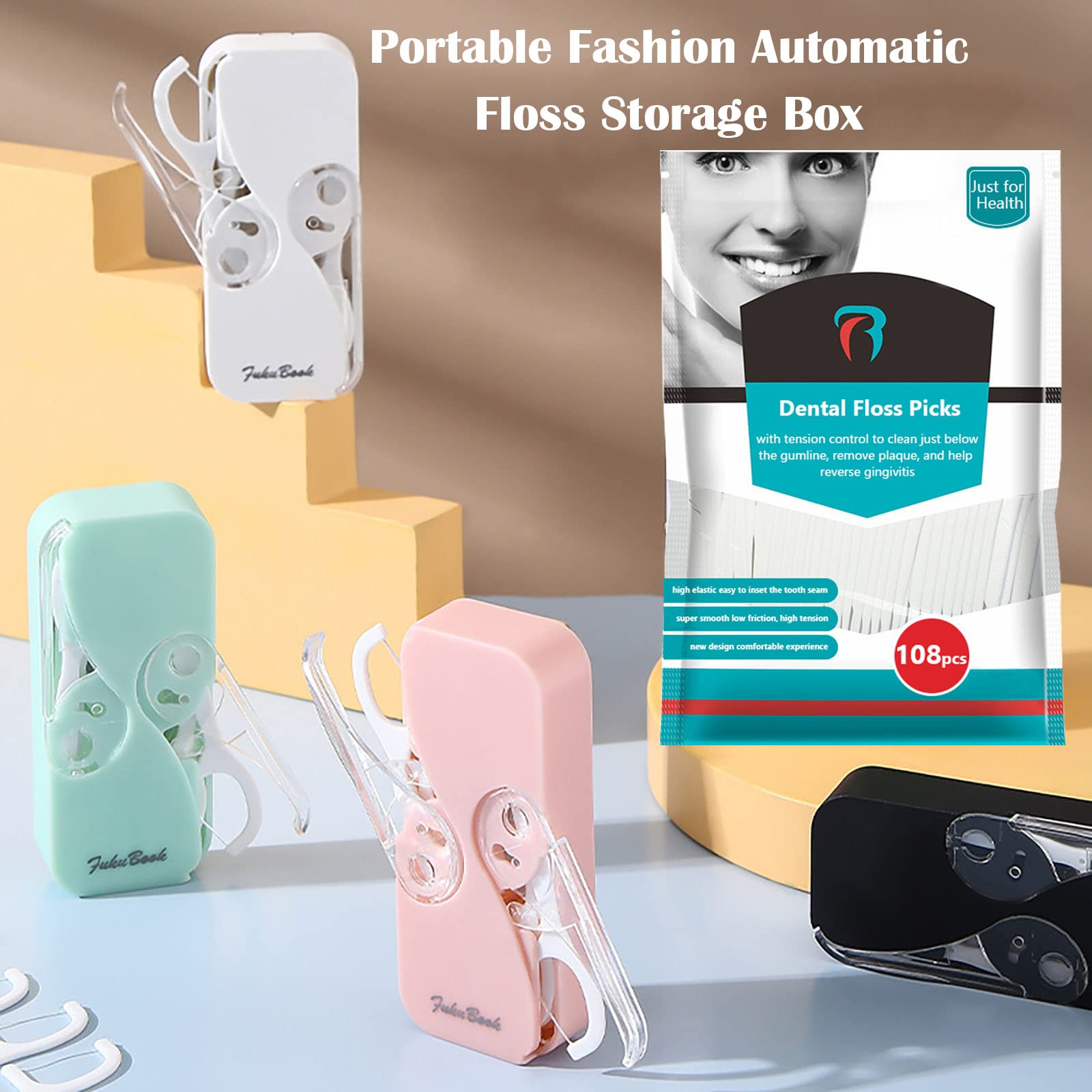 2 PCS Portable Floss Dispenser, Dental Floss Picks Dispenser Case Refillable with 108 Pcs Toothpicks Sticks Dental Floss Picks Holder Dispenser Travel Floss Organize (Black+White)