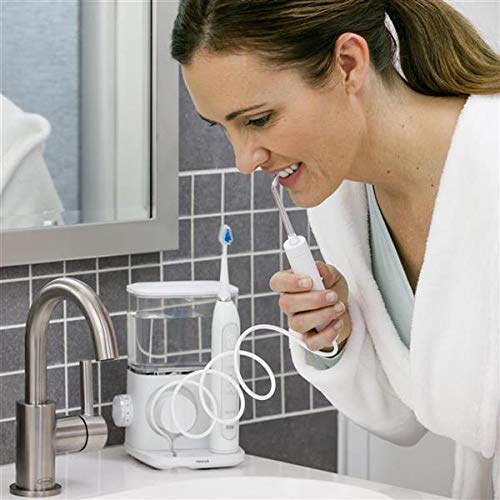 Waterpik Complete Care 9.0 Kit. 1 White Complete Care 9.0 Sonic Electric Toothbrush & Water Flosser, 2 Pack Plaque Seeker Water Flosser Tip Replacement, & 2 Pack Complete Care Replacement Brush Heads