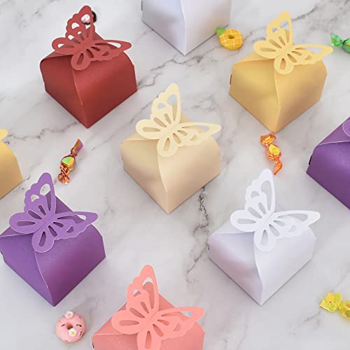 BEISHIDA 50pcs Pink Butterfly Decorations Peal-Gloss Butterfly Gift Box Small Butterfly Candy Boxes for Party Favors Baby Shower Wedding Birthday Party(2.4 x 2.4 x 2.4 Inch)