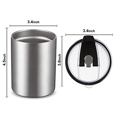 MEWAY 12oz/8Pack Coffee Mug With Lid, Insulated Stainless Steel Reusable Coffee Cup, Double Wall Durable Coffee Mug, Powder Coate,For Coffee, Beer, Home, Office(Silver,8 Pack)