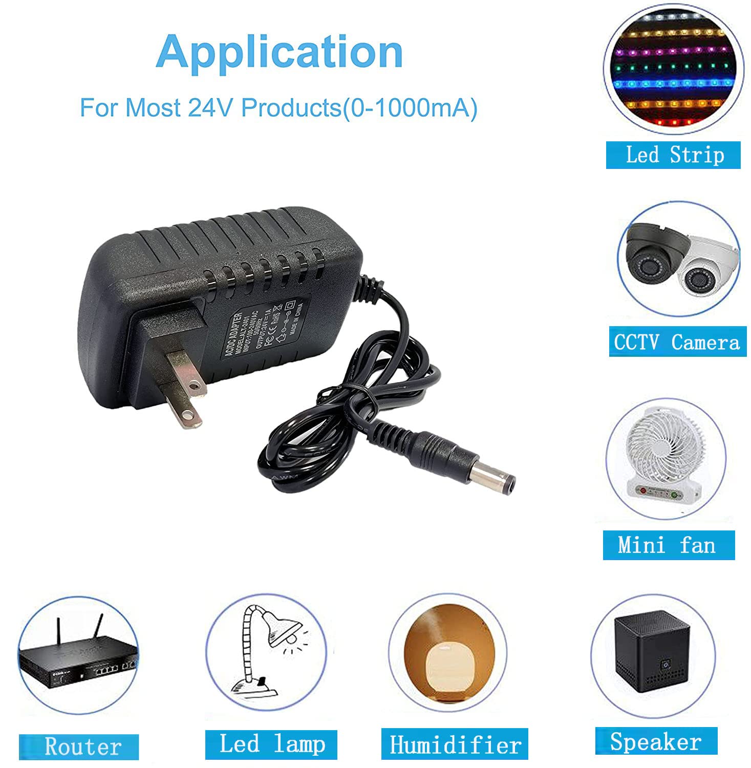 24v dc Power Supply 24v 1a Power Supply AC 100v-240v to DC 24v 1a ac dc Switching Power Supply Adapter, dc 24v Power Cord with 5.5mmx2.5mm Plug