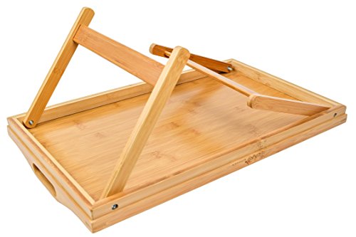 Kozy Kitchen Foldable Breakfast Tray- Large Organic Bamboo Folding Serving Tray- Laptop Desk, Bed Table, Lap Desk| 100% Natural and Eco-Friendly Tray with Handles and Legs