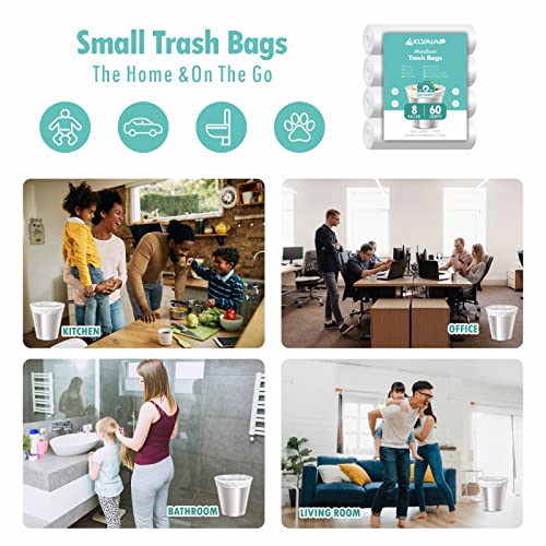 60 Counts Aklyaiap 8 Gallon Trash Bags,Biodegradable Medium Garbage Bags,Budget-Friendly Replacement for Simple Human H/J/G Trash Bag,White 30 Liter Wastebasket Bin Liners For Kitchen,Bathroom&Office