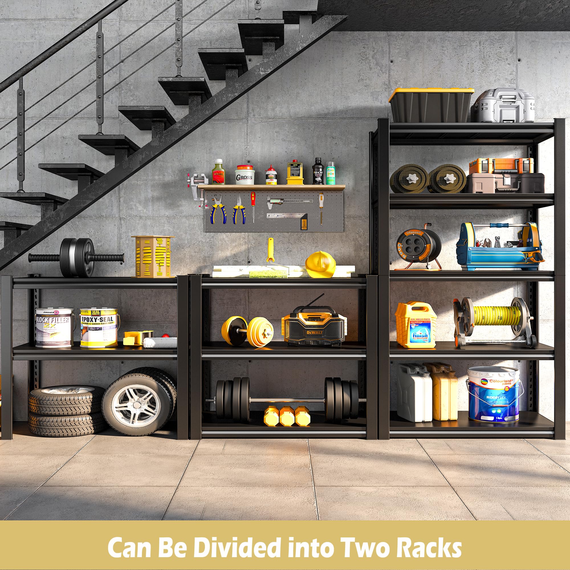 REIBII Garage Storage Shelves Heavy Duty Garage Shelving 72" Adjustable Metal Shelves for Storage 5-Tier Garage Shelves Heavy Duty 2500LBS Basement Kitchen Pantry Shelving Utility Shelves, 3 Pack