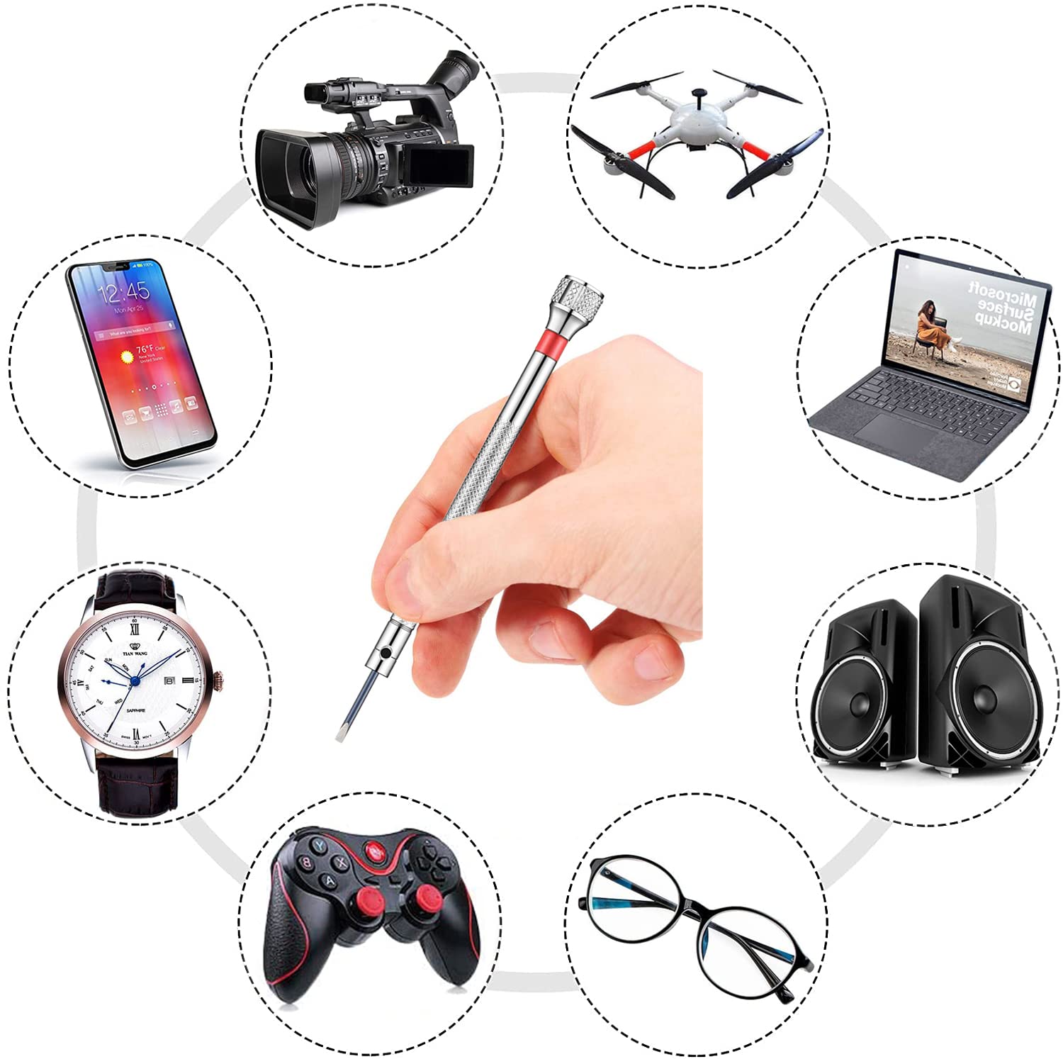 13PCS Professional Watch Screwdriver Set, SHEGATO Micro Precision Glasses Repair Kit, with 13PCS 0.2-2.0MM Extra Replace Blades, for Eyeglass Sunglass Watchmaker Jewelry Computer Phone Small Tools