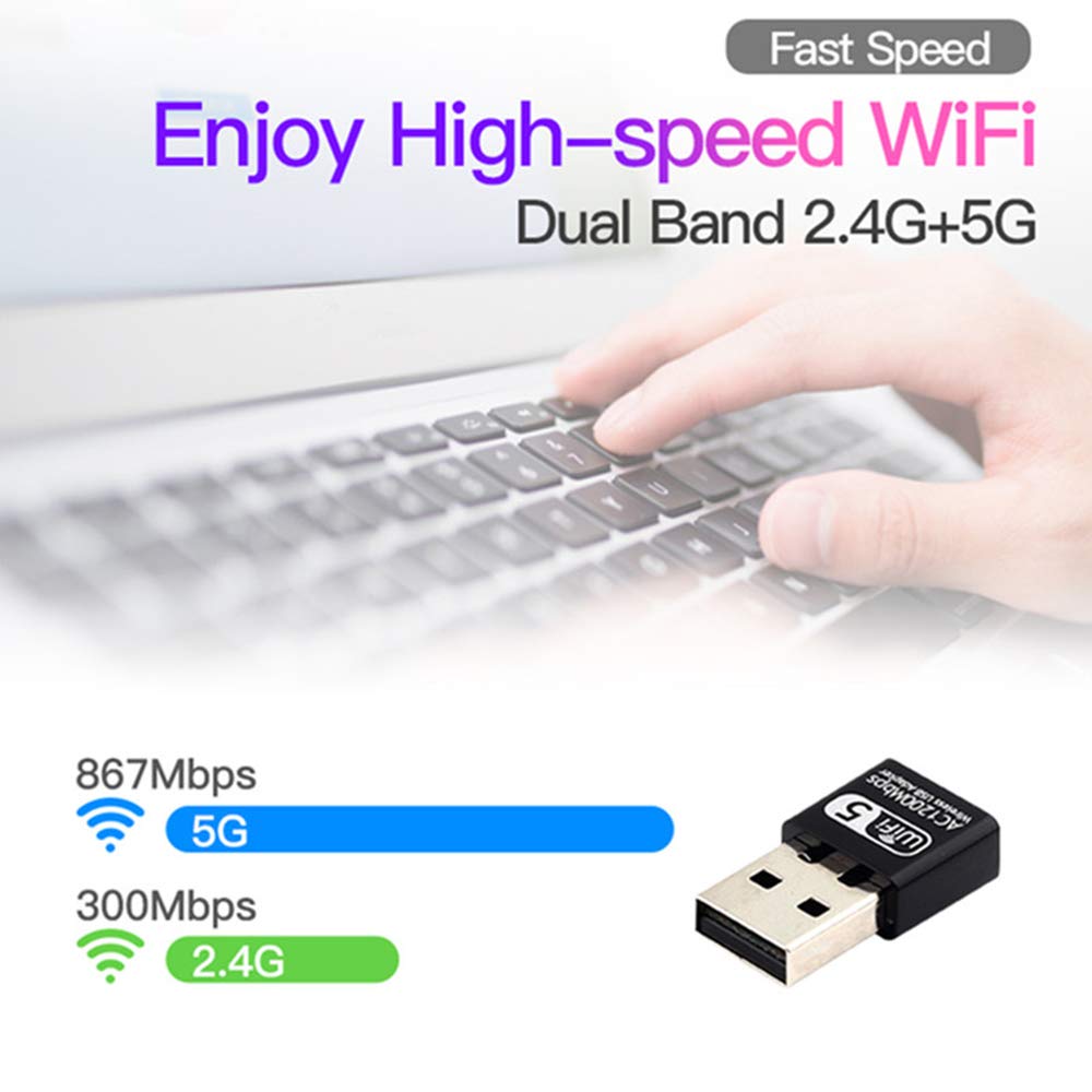 KuWFi Wireless USB Adapter, Dual Band AC1200 WiFi Adapter USB Network Card Dongle 1200Mbps 5Ghz Antenna for Desktop Laptop PC