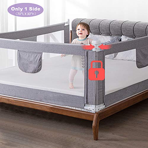 Bed Rails for Toddlers, Extra Long Kids' Bed Rails Guard, Full Size Baby Bedrail for Children, Infants Safety Guardrail (Gray, 70" L x 30β H)