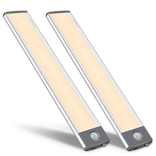 30-LED Motion Sensor Cabinet Light,Under Counter Closet Lighting, Wireless USB Rechargeable Kitchen Night Lights,Battery Powered ,Uniform Light for Wardrobe,Cupboard(Warm Light)-2Pack
