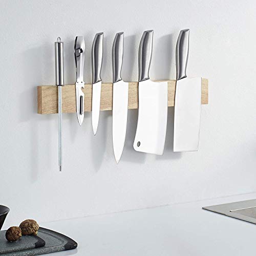 MIAOHUI Ecofriendly Wood Magnetic Knife Strip, Kitchen Magnet Knife Holder for Wall, Magnetic Knife Bar with Multipurpose Use as Knife Rack, Kitchen Utensil Holder and Organizer (13 inches)