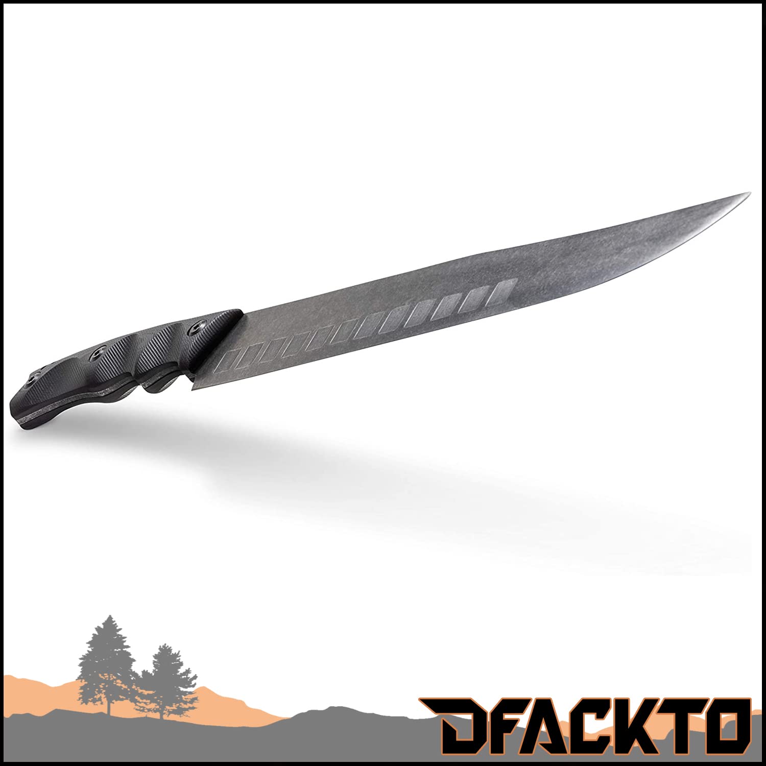 DFACKTO Interceptor 10 Inch Butcher Knife for Camping and Outdoor Kitchen, Stonewashed High Carbon Stainless Steel Black Knife, Full Tang Tactical G10 Handle, BBQ Utensil Cutlery