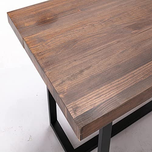 52" Solid Wood Dining Table for 6-8 Person, Sturdy Breakfast Table with Metal Frame, Modern Farmhouse Kitchen Table for Living/Dining Room,Office Desk, Vintage Brown.