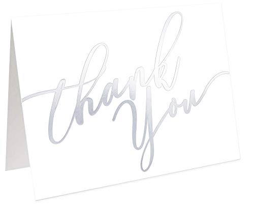 60 Pack Silver Thank You Cards -Elegant Greeting Cards With ‘’Thank you’’ Embossed In Silver Letters -Baby Shower, Bridal, Wedding Thank You Cards -Include 60 Envelope - 3.75'' x 5'' inch