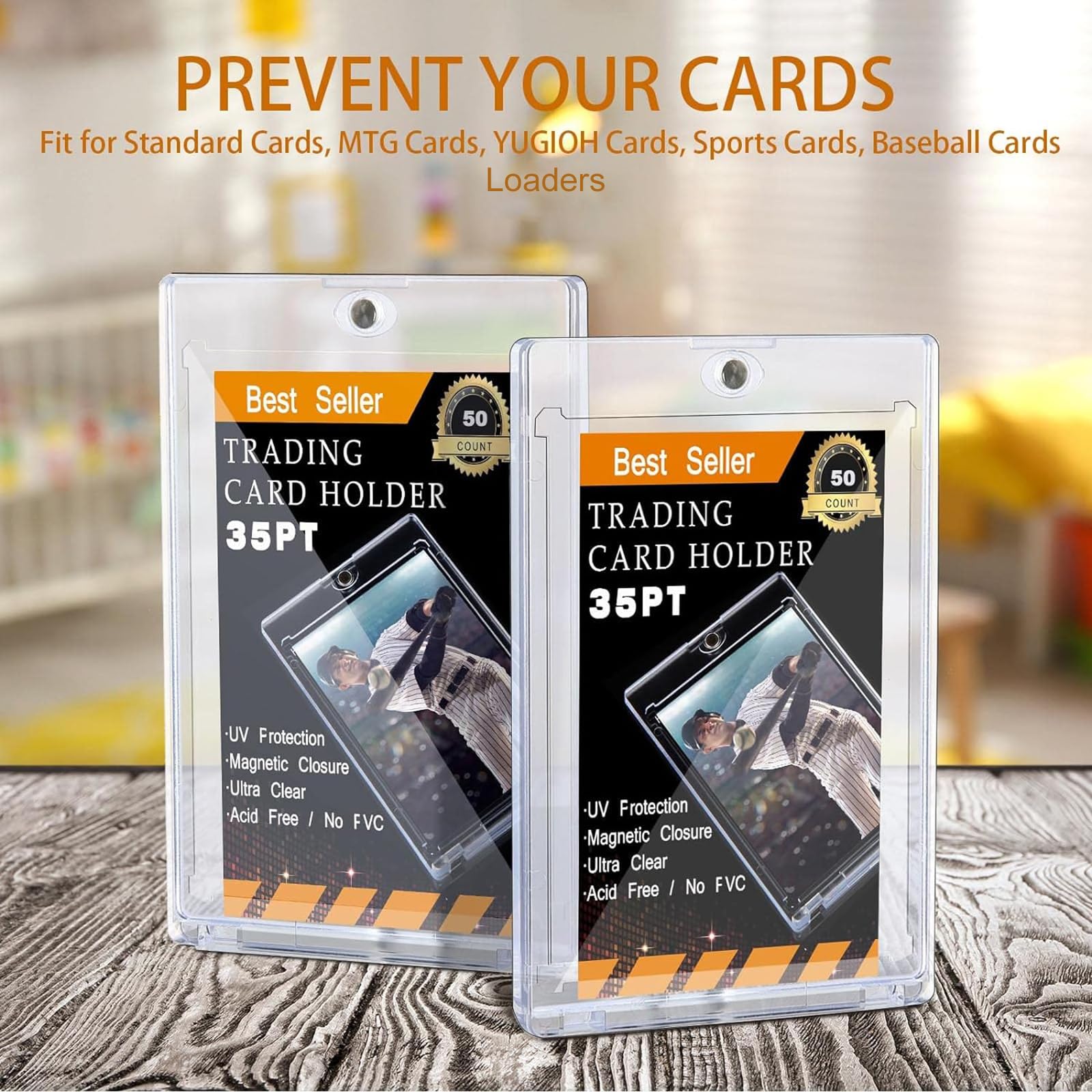 50 Pieces Magnetic Card Holders for Trading Cards, 35 Pt Hard Case Protector Fit for Standard Size Baseball Football Sports Game Storage and Display