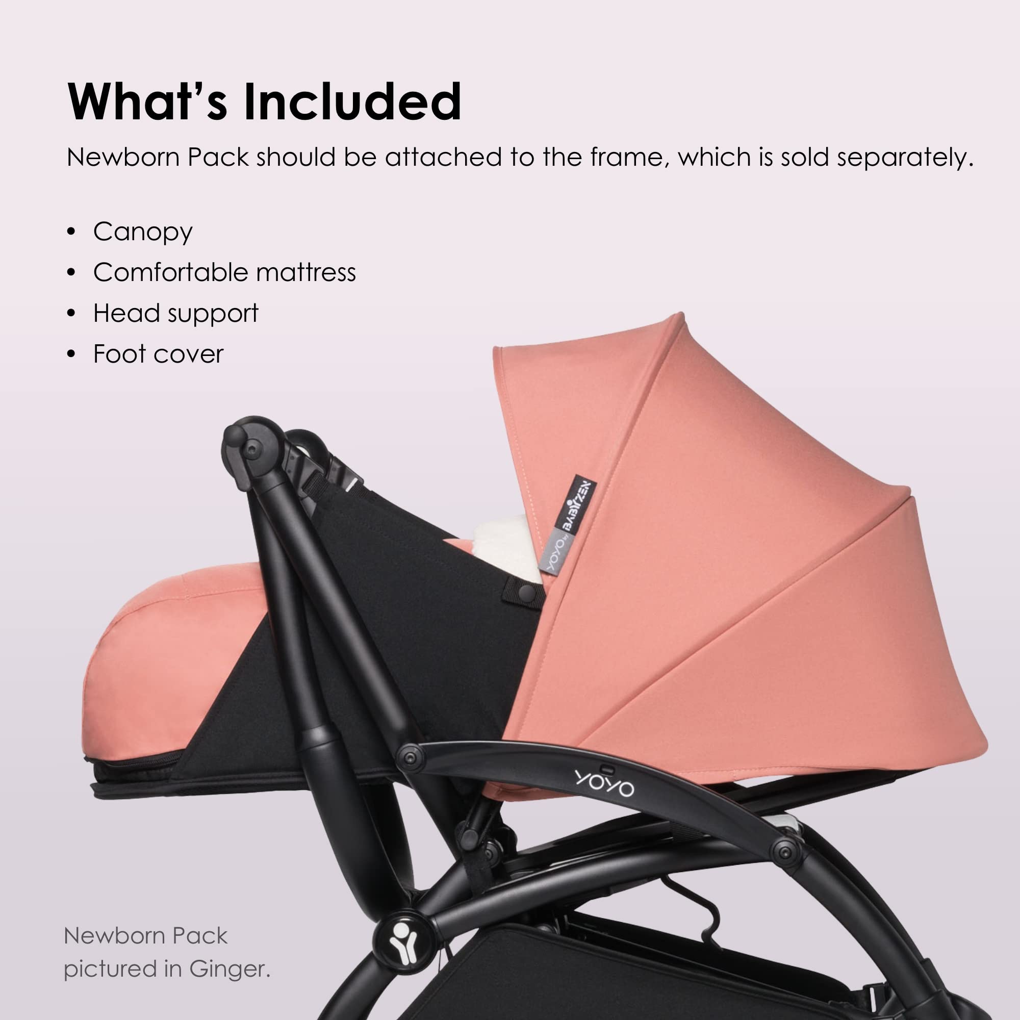 BABYZEN YOYO 0+ Newborn Pack, Black - Includes Mattress, Canopy, Head Support & Foot Cover - Requires YOYO2 Frame (Sold Separately)
