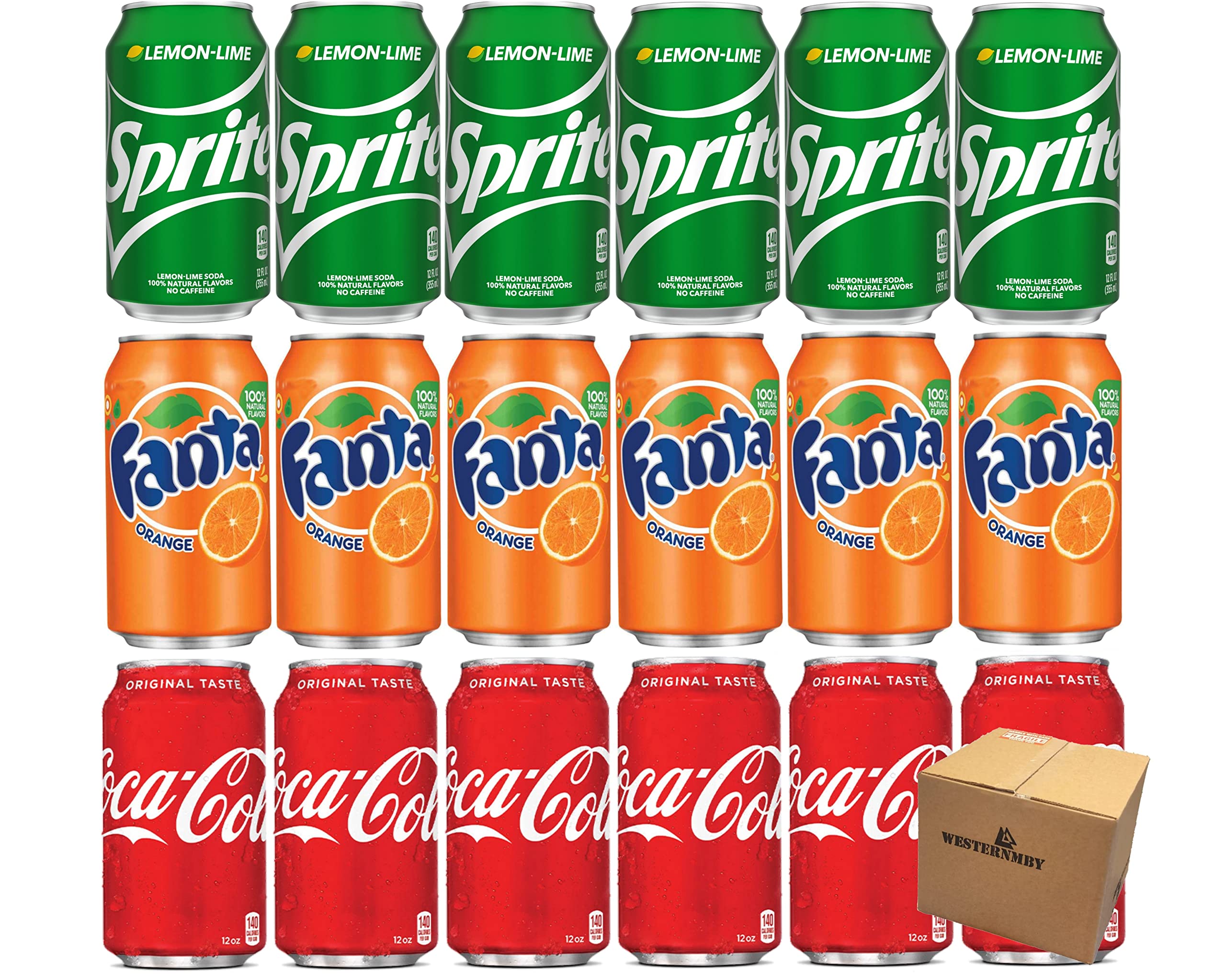 18 Cans Of Variety Soda Pop, 6 Coca Cola, 6 Sprite, 6 Fanta, 12 Fl Oz Total 18 Cans