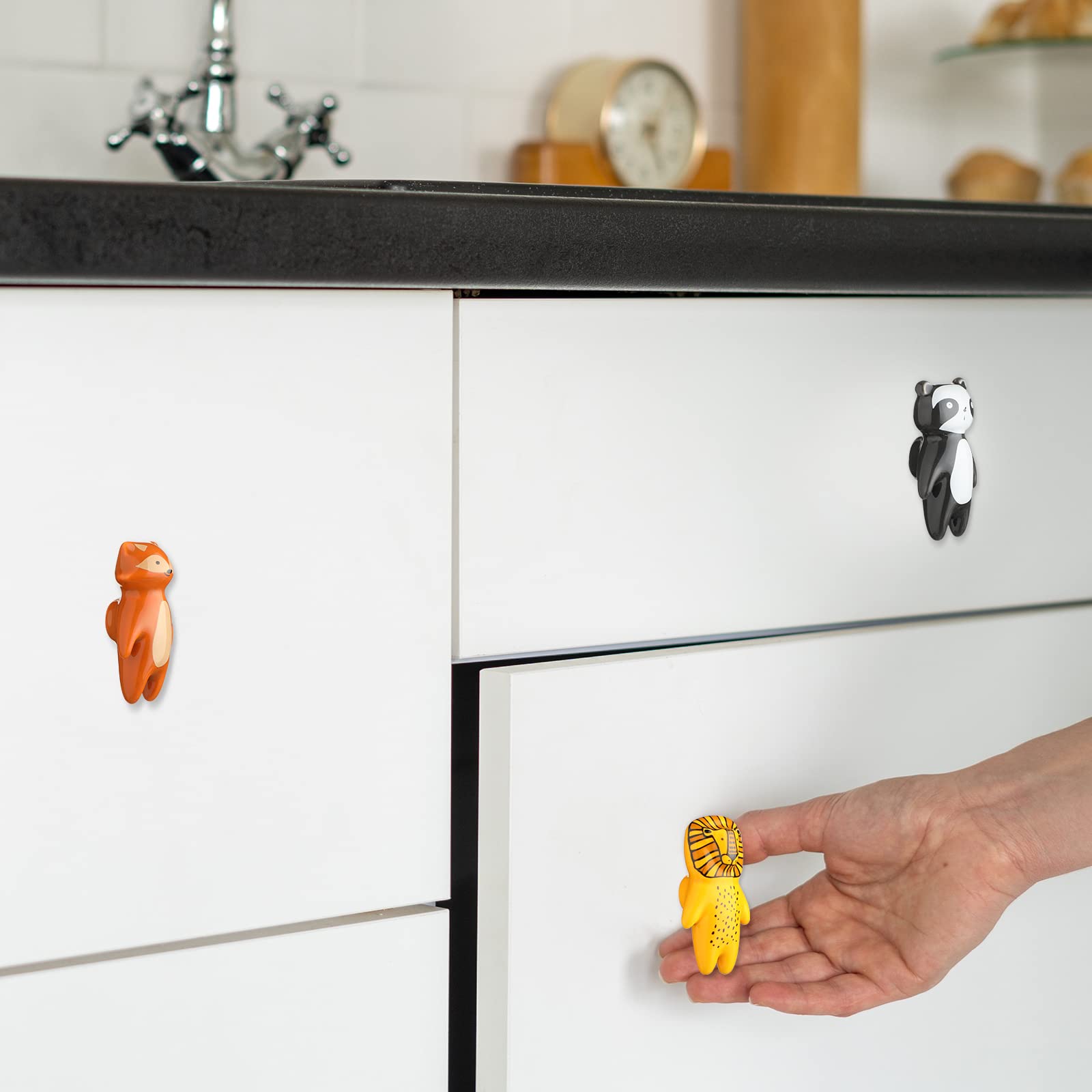 5 Pieces Cute Animal Knobs Kid Handles Ceramic Knobs Child Drawer Pulls Animal Cabinet Handles Lovely Cupboard Knobs Nursery Drawer Handle with Screws for Room Bedroom Bathroom Kitchen Door Dressers