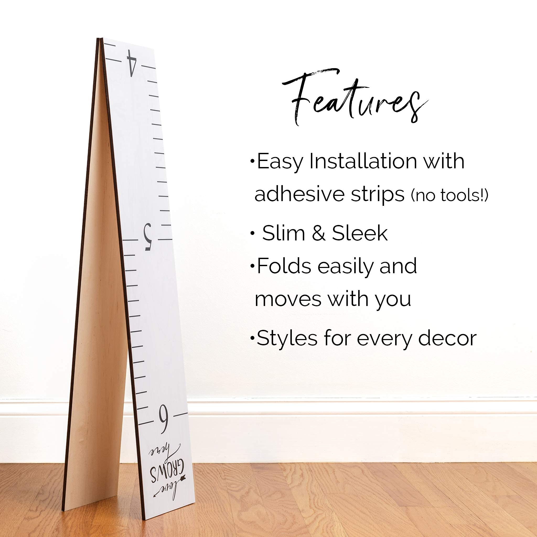 HEADWATERS STUDIO Wooden Ruler Growth Chart for Kids, Boys and Girls - Height Chart & Height Measurement for Wall - Kids Nursery Wall Decor and Room Hanging Wall Decor - Love Grows Here - White