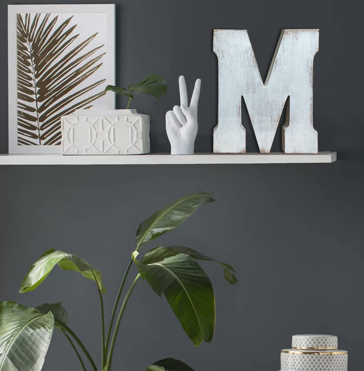 ABELOTS Large Wood Letter Distressed White Wash Alphabet Wall Décor Monogram Letter Alphabet Letters Free Standing Letters Wall Letters (H)