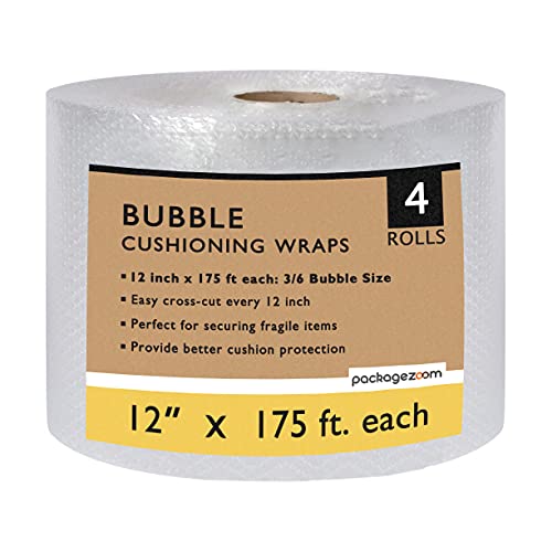 4 Rolls bubble cushioning wrap 12 inch x 175 feet perforated every 12” ideal for shipping, packing, & moving