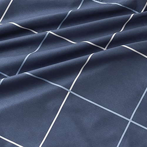 Bedsure Twin Comforter Set - 5 Pieces Navy Blue Grid Bedding Sets Twin Bed in A Bag with Comforters Twin Size, Sheets, Pillowcase & Sham, Bed Sets