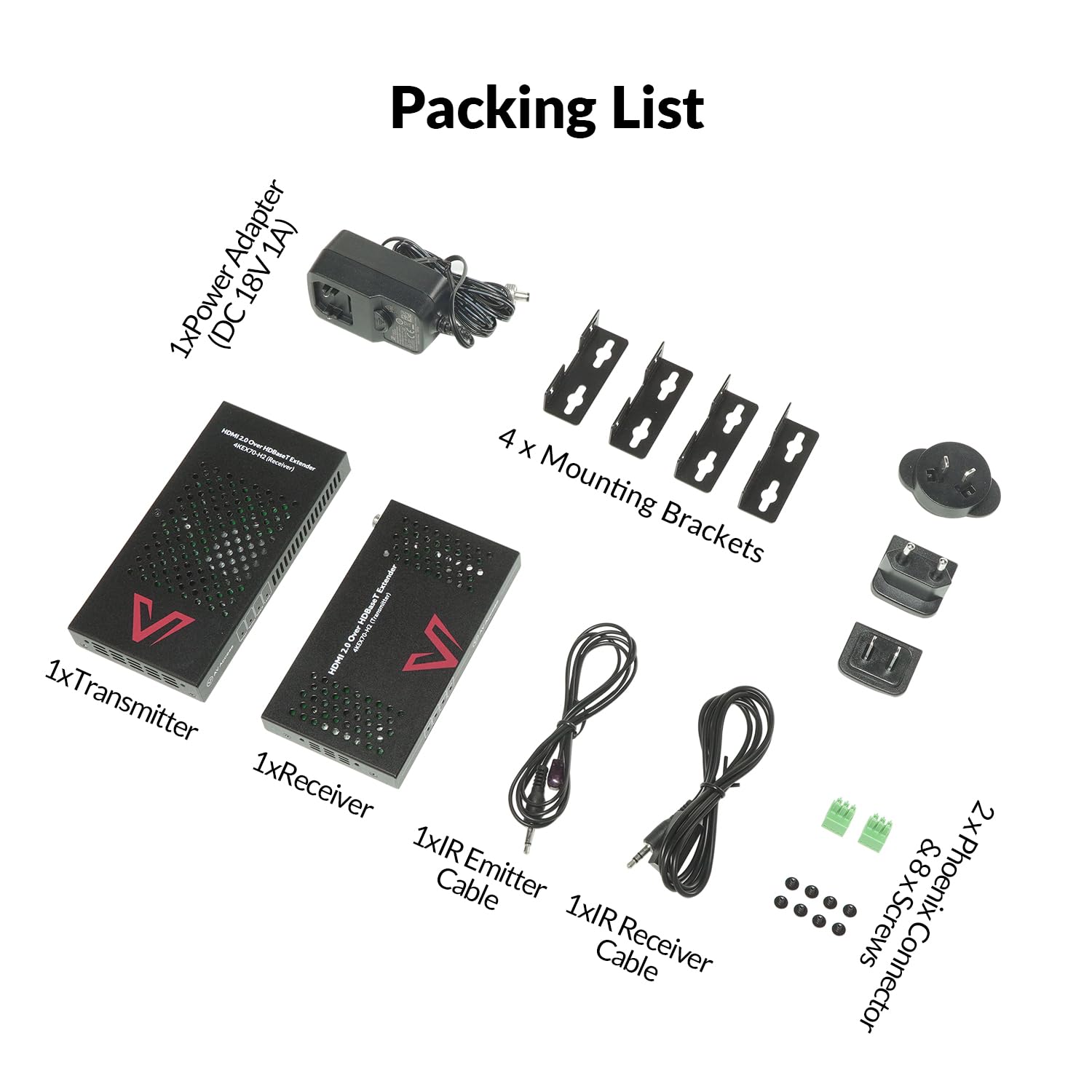 AV Access 4K HDBaseT HDMI Extender Over Ethernet Cat5e/6/6a/7 4K@60Hz 130ft, 1080P@60Hz 230ft, HDMI 2.0 HDR10+, YUV4:4:4, HDCP 2.2, 18Gbps, Plug & Play, IR Return & PoE, Smart EDID