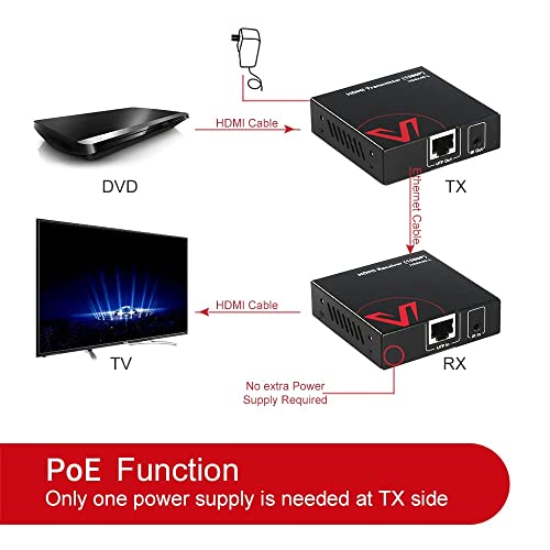 AV Access HDMI Extender Over Cat5e/6a/7 up to 1080P@60Hz 164ft/50m with IR Remote Control, FHD HDMI Balun, Supports PoE/PoC Function
