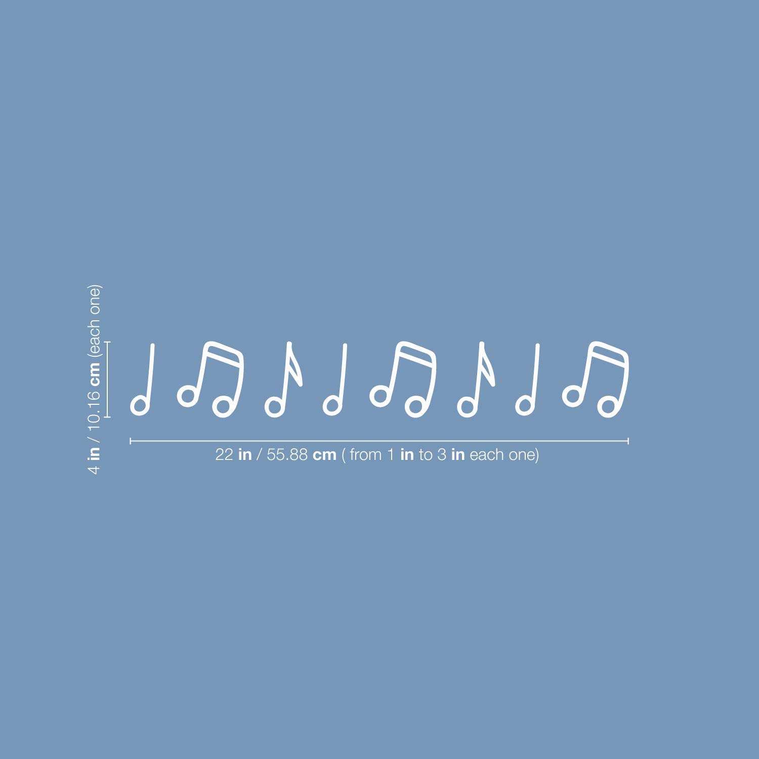 Vinyl Wall Art Decal - One Line Notes - from 1" to 3" Each - Trendy Minimalist Artistic Design Sticker for Music School Classroom Studio Office Laptop Mug Window Notebook Decor (White)