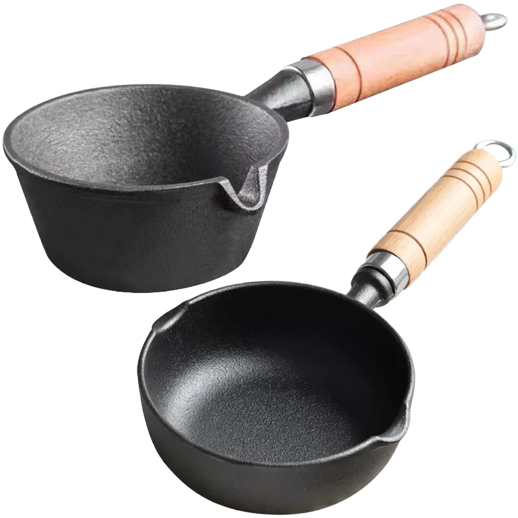 Small Cast Iron Pot Butter Melting Pot, Non-stick Cast Iron Sauce Pot with Wood Handle, Small Cast Iron Melting Pot, Hanging Butter Warmer for Milk Type 1