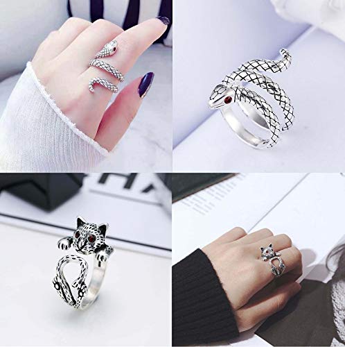 16 Pcs Vintage Open Frog Rings Set Knuckle Stacking Ring Snake Ring Boho Bird Animals Dragons Finger Rings for Women Men Girls