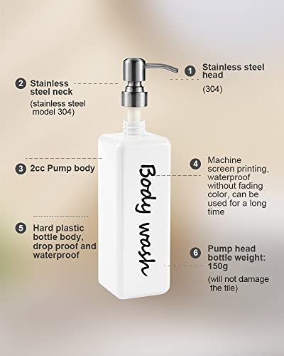 27 oz Reusable Shampoo and Conditioner Bottle set of 3 - With 304 Rust Proof Stainless Steel Pump, for Shampoo, Conditioner,Body Wash - Empty Plastic Refillable Containers for Shower (Silver)