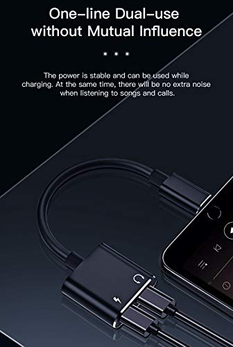 KUULAA iPhone Adapter Dual 2-1 for iPhone 7/7 Plus/ 8/8 Plus/X/XS/11 Pro Max, 2-in-1 Splitter Adapter/Cable for iPhone Audio/Headphone and Charger, Remote Control & Telephone Call Supported (Black)