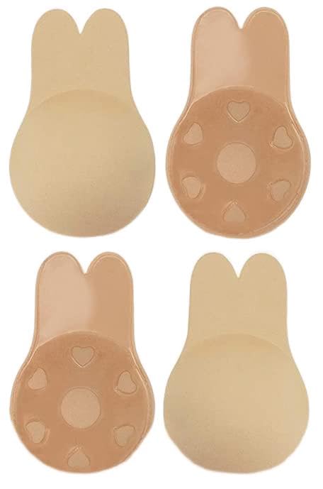 2 Pairs Invisible Sticky Bra for Women, Strapless Backless Bra, Reusable Lift up Nipple Covers, Self Adhesive Push Up Rabbit Ears Bra Skin
