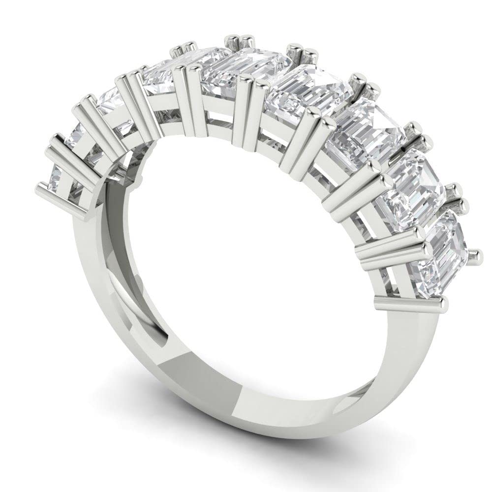 2.61 ct Emerald Cut Clear Simulated Diamond 14k White Gold Eternity Wedding Engagement Promise anniversary Band Sz 6.75